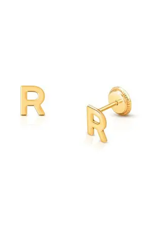 TINY BLESSINGS 14k Gold Initial Stud Earrings 14k Gold - R