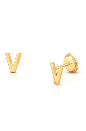 TINY BLESSINGS 14k Gold Initial Stud Earrings - 14k Gold - V