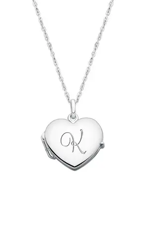 TINY BLESSINGS Sterling Silver Heart Locket And Engraved Initial Necklace - Silver - K