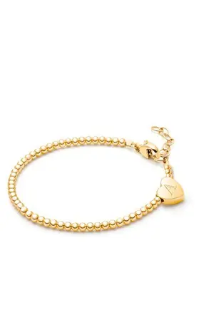 TINY BLESSINGS 14k Gold Dainty Heart & Engraved Initial Bracelet 14k Gold - A
