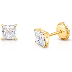 TINY BLESSINGS 14k Gold Princess Cut Stud Earrings