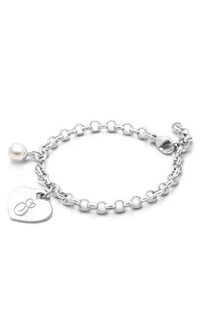 TINY BLESSINGS Sterling Silver Classic Charm Bracelet & Engraved Initial Silver - S