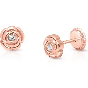TINY BLESSINGS 14k Gold Rose Stud Earrings - 14k Rose Gold