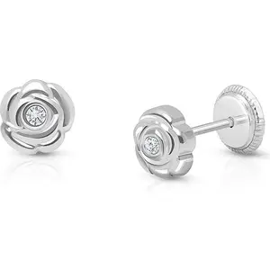 TINY BLESSINGS 14k Gold Rose Stud Earrings - 14k White Gold