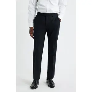 HERITAGE GOLD Water-resistant Flat Front Stretch Wool Suit Trousers - Black