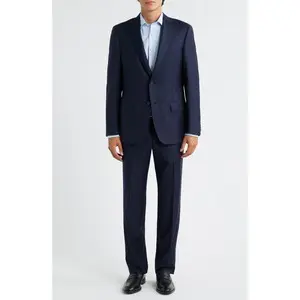 HERITAGE GOLD Milano Windowpane Check Super 130s Wool Suit - Navy