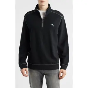 Tommy Bahama Textured Cotton & Lyocell Half Zip Pullover - Black
