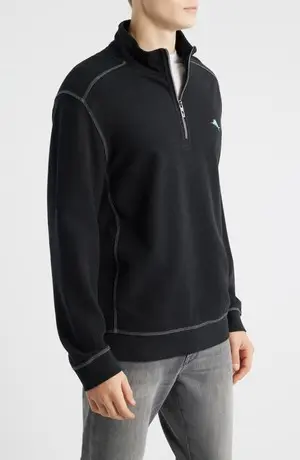 Tommy Bahama Textured Cotton & Lyocell Half Zip Pullover - Black