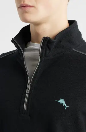 Tommy Bahama Textured Cotton & Lyocell Half Zip Pullover - Black