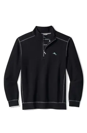 Tommy Bahama Textured Cotton & Lyocell Half Zip Pullover - Black
