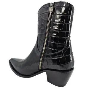 MADISON MAISON Croc-embossed Leather Ankle Boots - Black
