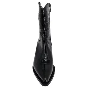 MADISON MAISON Croc-embossed Leather Ankle Boots - Black