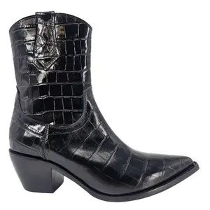 MADISON MAISON Croc-embossed Leather Ankle Boots - Black