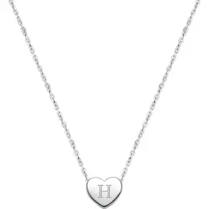 TINY BLESSINGS Sterling Silver Mini Sliding Heart & Engraved Initial Necklace Silver - H