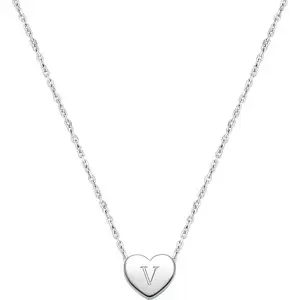 TINY BLESSINGS Sterling Silver Mini Sliding Heart & Engraved Initial Necklace Silver - V