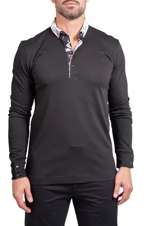 MACEOO Newton Ascension0009 Long Sleeve Button-down Polo At Nordstrom Black