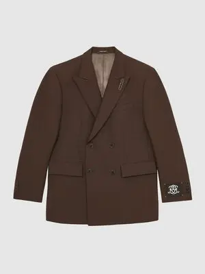 REISS Elder Monogram Relaxed Double-breasted Blazer - Brown
