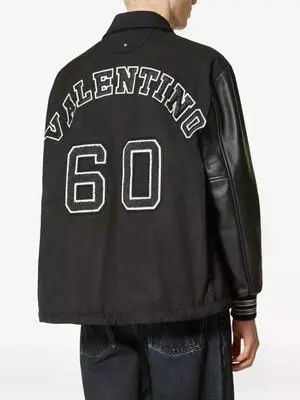 Valentino Garavani Nylon Sports Jacket With Leather Sleeves And Patch