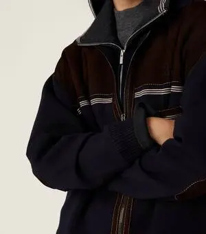 Miu Miu Wool Suede-trim Cardigan - Blue