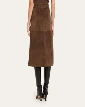 Veronica Beard Alexie Suede Midi Skirt - Mocha