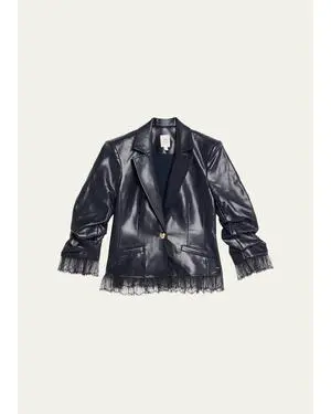 Cinq À Sept Lace-trim Vegan Leather Blazer - Navy/navy