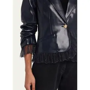 Cinq À Sept Lace-trim Vegan Leather Blazer - Navy/navy
