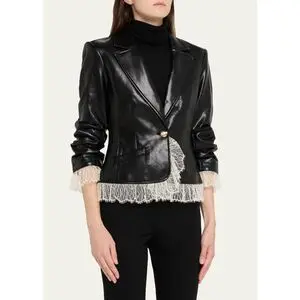 Cinq À Sept Lace-trim Vegan Leather Blazer - Navy/navy