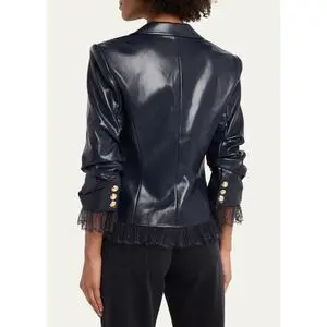 Cinq À Sept Lace-trim Vegan Leather Blazer - Navy/navy