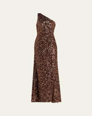 Halston Lexi One-shoulder Sequin Gown