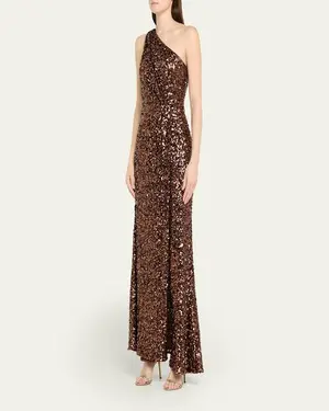 Halston Lexi One-shoulder Sequin Gown