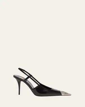Saint Laurent 90mm Jeanne Leather Slingback Pumps - Noir