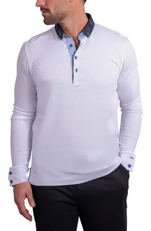 MACEOO Newton Ascension0010 Long Sleeve Button-down Polo - White