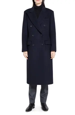 Theory Peak Lapel Double-breasted Wool-cashmere Blend Coat - Baltic