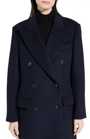 Theory Peak Lapel Double-breasted Wool-cashmere Blend Coat - Baltic