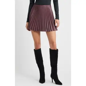 OPEN EDIT Pleated Faux Leather Mini Skirt