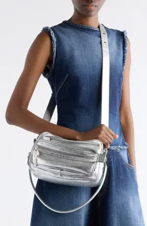 Acne Studios Camero Party Metallic Leather Shoulder Bag - Silver