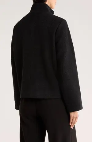 Eileen Fisher High Collar Short Wool Coat - Charcoal