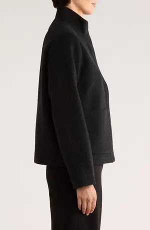 Eileen Fisher High Collar Short Wool Coat - Charcoal