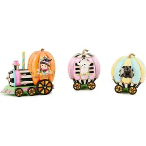 MACKENZIE-CHILDS Trick Or Treat Pumpkin Set Of 3 Train Figurines - Orange