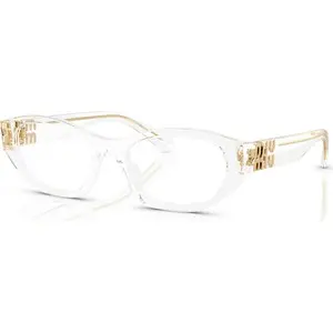 Miu Miu Irregular Acetate Eyeglasses With Gold Tone Logo Detail - Transparent