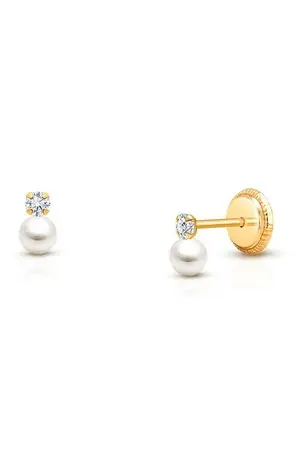 TINY BLESSINGS 14k Gold Pearl Drop Stud Earrings - 14k Yellow Gold