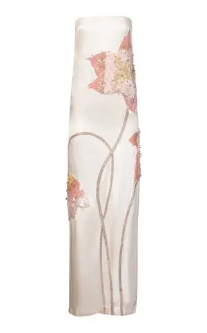 LA FUORI La Fuori Rosebud Embroidered Silk Maxi Dress