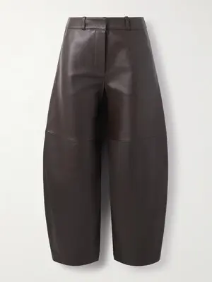 Co Paneled Leather Barrel-leg Pants - Brown