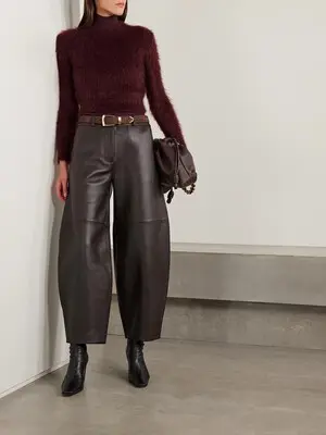 Co Paneled Leather Barrel-leg Pants - Brown