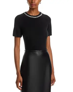Bloomingdale'S Crystal Trimmed Cashmere Short Sleeve Sweater