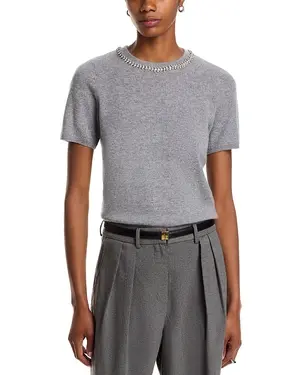 Bloomingdale'S Crystal Trimmed Cashmere Short Sleeve Sweater
