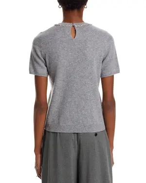Bloomingdale'S Crystal Trimmed Cashmere Short Sleeve Sweater