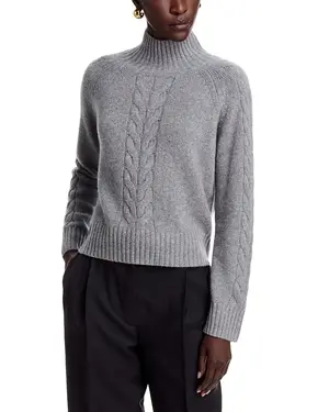Bloomingdale'S Cable Knit Mock Neck Cashmere Sweater - Medium Grey
