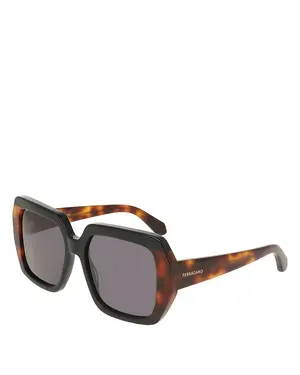 FERRAGAMO Solid Square Sunglasses - Black/tortoise
