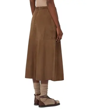 Max Mara Leather Midi Skirt - Dark Brown
